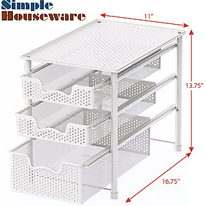 Simple Houseware Stackable 3 Tier Sliding Basket Organizer Drawer, White