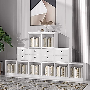 FUSUNBAO Magic DIY Cube Storage Organizer Stackable Cubles for Home Books Clothes Toy -Modular Cubby Storage System -Office Cubical -Bookcase Closet Wine Rack Cabinet (Pure White-Washed, Drawer Cube)