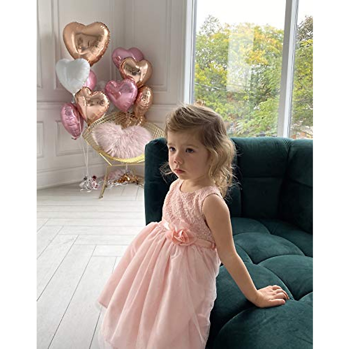 Pastel Heart Balloons 12 PACK Pink Valentines Day Heart Shaped Decorations Rose Gold Mylar Foil Balloon Set