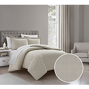 Chic Home Laurel 3 Piece Duvet Cover Set Graphic Herringbone Pattern Print Design Bedding - Pillow Shams Included, King, Beige