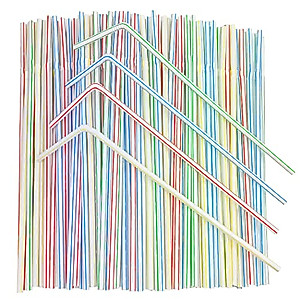 〖500packs〗 Disposable Plastic Straws -9.45" Extra Height Drinking Straws Prefer for Tumblers/Bottled Drinks/All Hot or Cold Drinking Striped Color Mixed