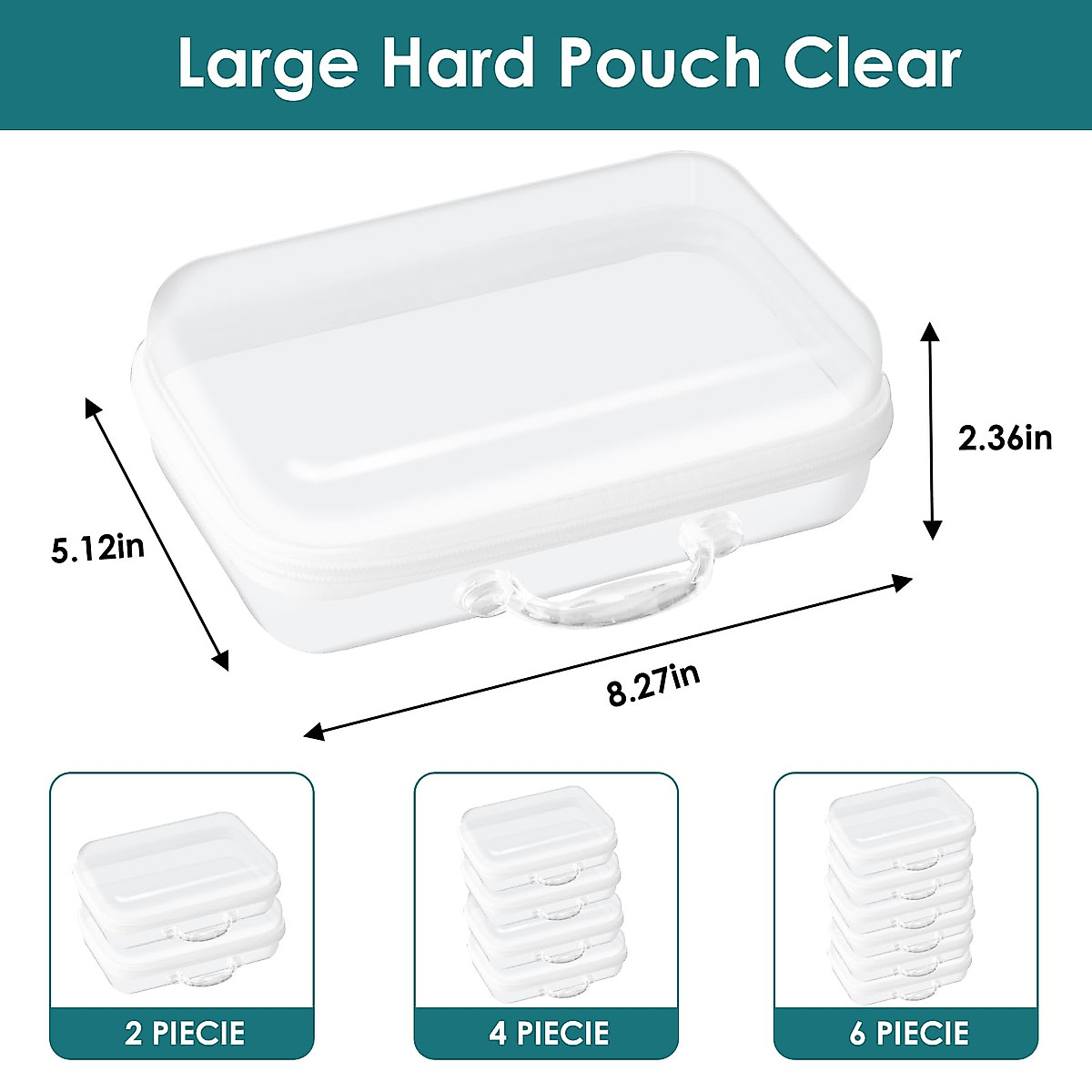 QAVABIN Clear Hard Zipper Pouch, Hard Shell Plastic Organizer Box with Handle, Bliss Zippered Blocks Storage Bins, Hard PVC Cosmetic Travel Bag for Kids Organizing, 8.27x5.12x2.36in, 4Pc