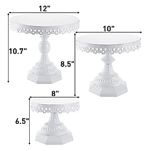 YOUEON Set of 3 White Metal Cake Stands Set, 8/10/12 Inch Round Metal Cupcake Display Stands Dessert Display Stand for Weddings, Birthday, Parties, White, Octangular Pedestal