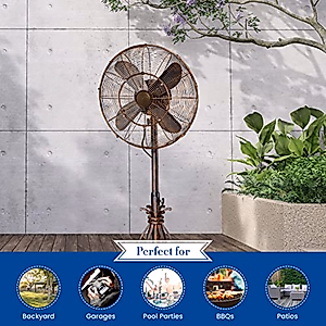 DecoBREEZE Oscillating Outdoor Fan with Misting Kit, 3-Cooling Speed Misting Fan with High RPM, Adjustable and Portable Misting Fan, Rustique, Antique Water Fan, 18 inches