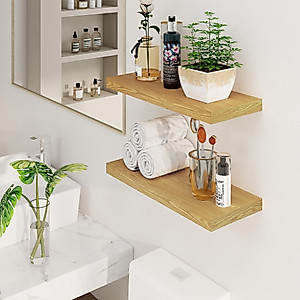 Fun Memories 8" Deep Oak Floating Shelves, Rustic Wood Deep Wall Shelves for Wall Decor & Storage, 24 x 8 Floating Shelf for Living Room, Bathroom, Bedroom, Set of 2