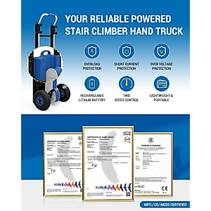 XSTO Electric Stair Climber, 375lbs Load Capacity Aluminum Stair Climbing Dolly Cart, 1200W Peak Power Motor Electric Dolly, Powered Hand Trucks with Ergo Telescoping Handle & Pneumatic Wheels