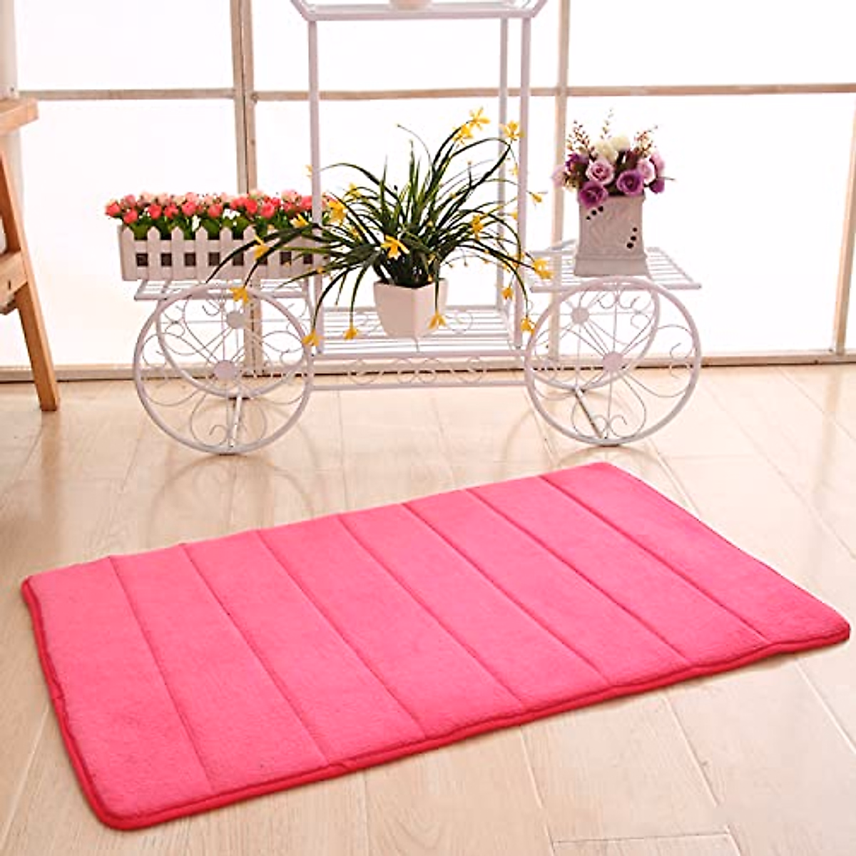 HOMJON Memory Foam Bath Mat, 31.5x19.8 Inches Anti-Slip Water Absorption Soft Bathroom Rugs Bath Bathroom Kitchen Floor Shower Carpet - Rose Red