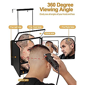 5 Way Mirror, Barber Mirror for Self Hair Cutting, 360° Mirror for Men Shaving, Makeup Mirror with Height Adjusta for Braiding Hair Styling Dye Hair for Women (Black)