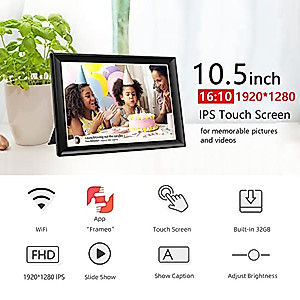 FRAMEO 10.5 Inch Smart WiFi Digital Photo Frame 1920x1280 FHD IPS LCD Touch Screen, Auto-Rotate, 32GB Storage, Support SD Card & USB Drive, Share Moments Instantly via Frameo App from Anywhere