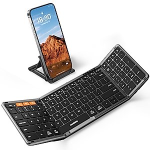 Samsers Foldable Bluetooth Keyboard With Numeric Keypad, Full-Size Wireless Folding PU Leather, Portable Travel for iOS Android Windows Mac OS, Support 3 Device(BT5.1 x 3)