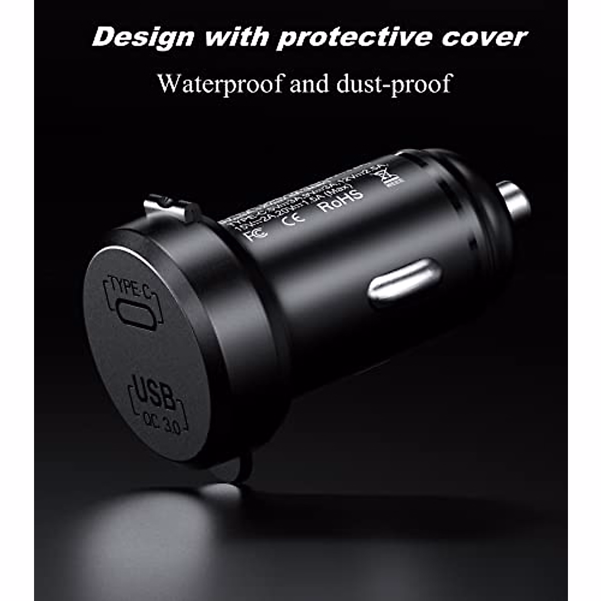 USB C Car Charger, VAZESWIN 60W 5A Mini Metal Super Fast Car Charger Adapter, QC3.0&PD Type C Dual Port Fast Charge USB Car Phone Charger with Blue LED Aperture and Protective Cover