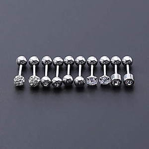 5 Pairs Ball Stud Earrings Stainless Steel 18G Barbell Gartilage Earrings Helix Earrings 4mm CZ Ear Piercing Set (Silver)