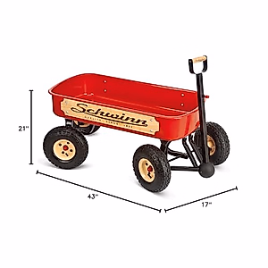 Schwinn Quad Steer 4x4 Wagon for Kids Red, Large Air-Filled Tires, Extra Deep Heavy Gauge Steel, Telescopic Extendable Handle, Real Wood Panels, Easy Assemble