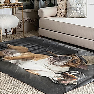 ALAZA Cute Bulldog with Cigar and Glass of Cognac Area Rug Rugs for Living Room Bedroom 5'3"x4'