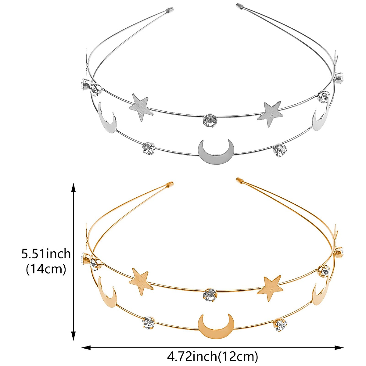 Aswewamt 2 Pcs Alloy Moon Five-pointed Star Headbands Bridal Hair Hoop Wedding Hair Accessories Ornaments for Elegant Women Girls