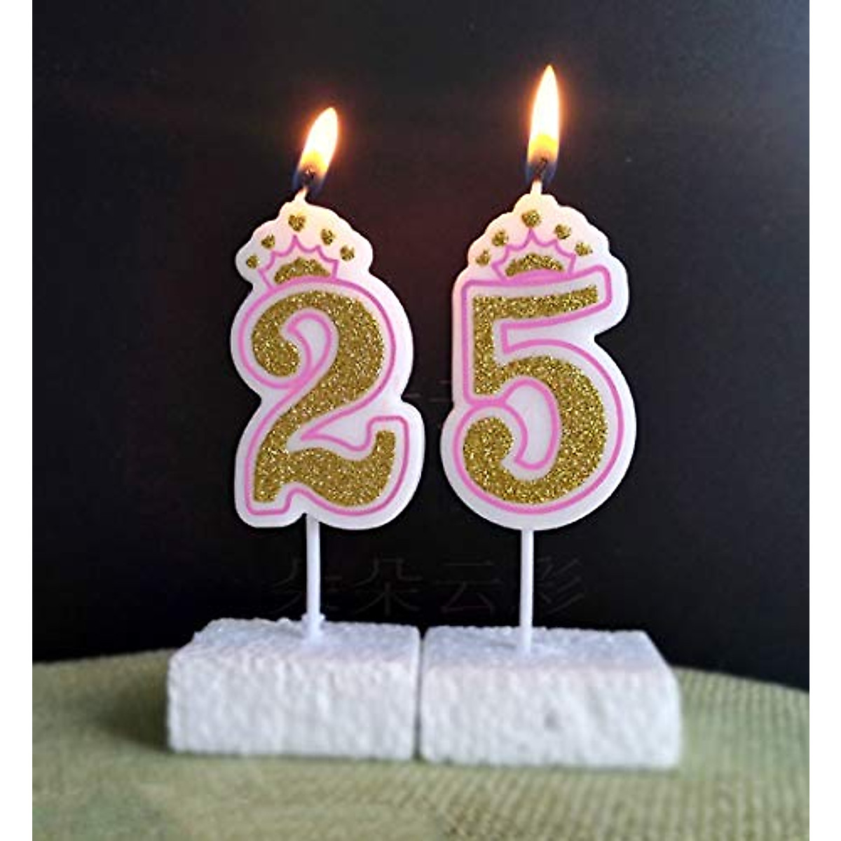 T-shin Glitter Number 5 Birthday Candle,Gold Number with Crown Candles,Long Thin Anniversary Candles Set,Party Supplies,Cake Decoration (Gold-5)