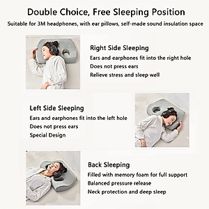 QCLUEU Pillow with Double Ear Hole, Piercing Pillow for Side Sleeper, Memory Foam Pillow for Ear Pain Relief, Comfortable Side Sleeping Pillow Adaptation Noise Reduction Headphones Earmuff