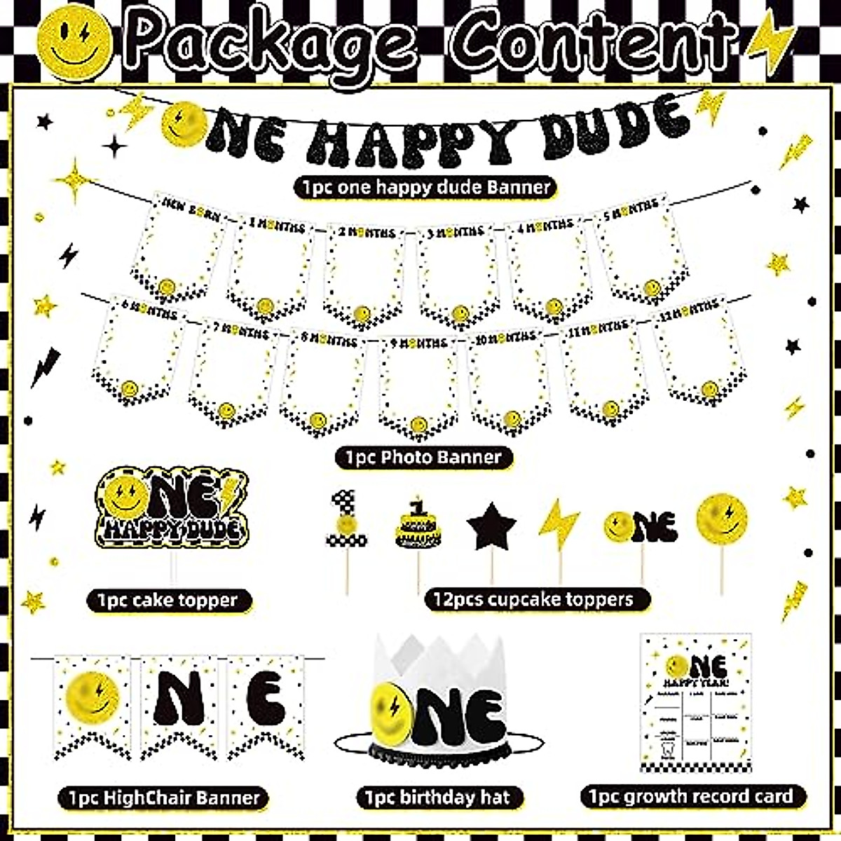 One Happy Dude Birthday Decorations - happy Face 1st Party Supplies, One Cool Dude 1st Birthday Balloons Arch Party Decor First Birthday Party Idea for Baby Boys and Girls