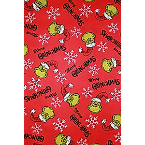 How The Grinch Stole Christmas Fabric Merry Grinchmas Fabric Red with White Snowflakes Sold by The Fat Quarter (18" X 22") New BTFQ