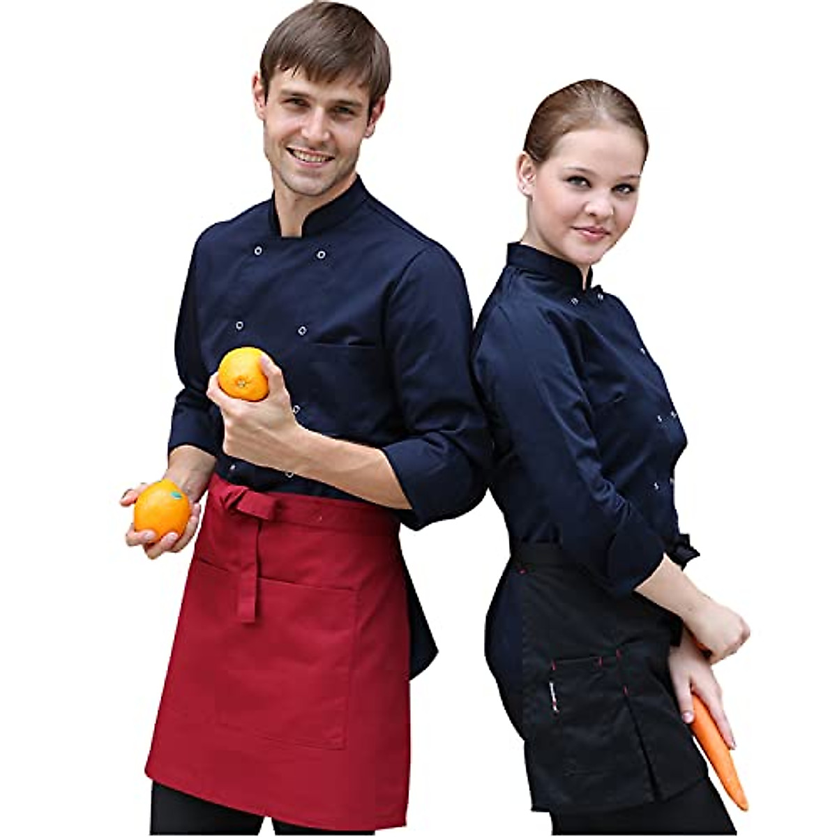 Men's Navy Metal Snaps Chef Coat Classic Kitchen Chef Work Uniform