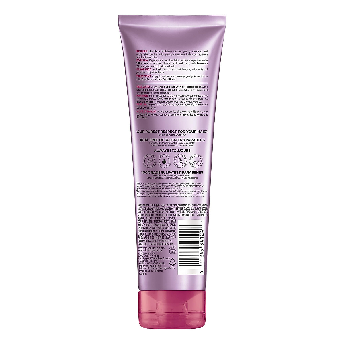 L’Oréal Paris Moisture Sulfate Free Shampoo, Hair Care for Color-Treated Hair with Rosemary Botanicals, EverPure, 8.5 Fl Oz