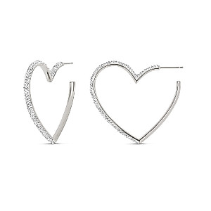 MILLA Heart Hoop Earrings - Silver & Gold Heart Earrings For Women, Ideal Gifts for Girlfriend or Cute Valentines Day Gifts For Her (Sterling Silver Plated)