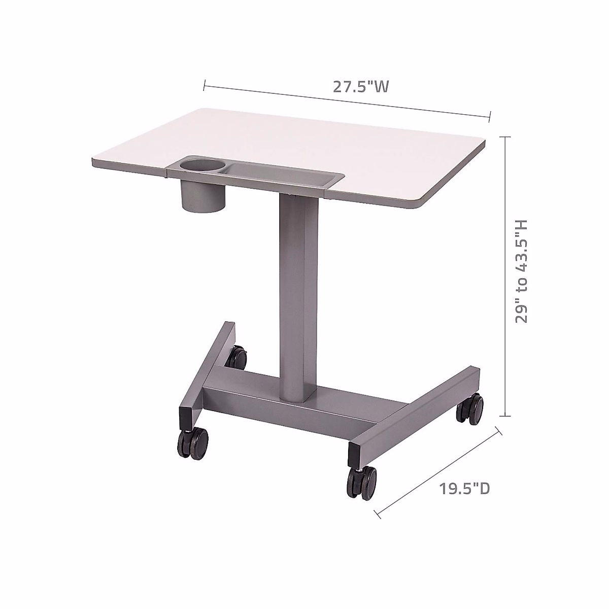 Offex Student-P Mobile Classroom Height Adjustable Cup Holder Student Pneumatic Sit/Stand Desk - Light Gray/Medium Gray