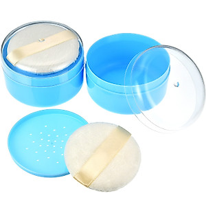 Gejoy 2 Sets 3.5 x 2.4” Large Baby After-Bath Powder Puff Box Empty Body Powder Container with Bath Powder Puffs and Sifter for Home and Travel