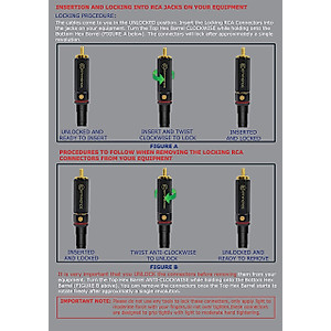 WORLDS BEST CABLES 3 Foot RCA Cable Pair - Gotham GAC-4/1 (Black) Star-Quad, Audio Interconnect Cable with Premium Gold plated Locking RCA Connectors - Directional - CUSTOM MADE
