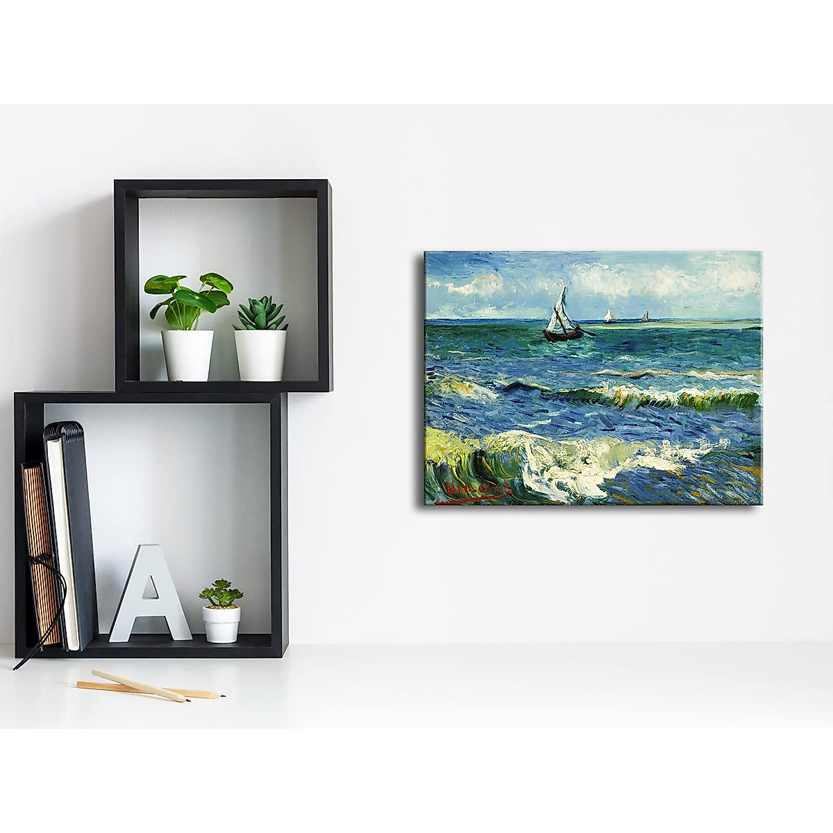 Wieco Art Canvas Prints Wall Art Seascape at Saintes Maries by Vincent Van Gogh Oil Paintings Reproduction Classical Giclee Artwork Ocean Sea Pictures for Bedroom Bathroom Kitchen Home Decorations
