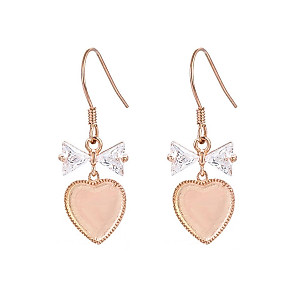 925 Sterling Silver Hook Earring Tray Bezel Earring Hook Blank fit 10X10mm Heart Cabochon Setting Ear Base Findings for DIY Glass Cameo Jewelry Making(Rose Gold)