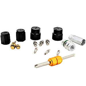 Mobling Air Conditioning Valve Core Kit [15 Pcs] | for R12 or R134a | with Seal Caps for A/C Refrigeration & AC Service Valves | Car & HVAC AC System Charging Port Kit