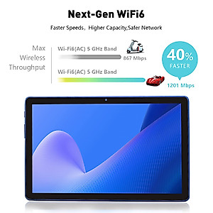 Android 11 Tablet 10 Inch, AX WiFi 6 Tablet+2.4&5GWifi,3GB RAM 32GB ROM Storage,IPS HD 1332x800 Screen,Quad Core Processor, 5MP+8MP Camera,Bluetooth 5.0,6000 mAh Battery,Leather Fine Grain(Blue)