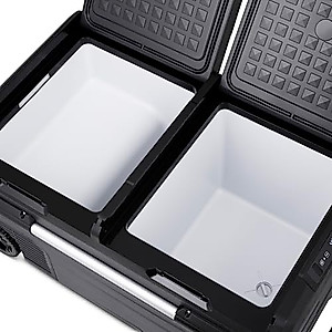 Newair Portable 80 Qt. Electric Car Camping Cooler with 4 Battery Protection Modes, Dual Zone Fridge and Freezer Storage, Retractable Handle, Outdoor Wheels and Rugged Construction