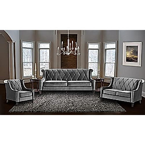 Armen Living Barrister Sofa in Grey Velvet and Black Wood Finish