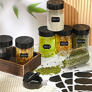 Uiifan 18 Pack 10 oz large plastic Spice Jars with Black Lids Clear and Safe Spice Bottles with Black PVC Labels Plastic Containers with Shaker Lids for Kitchen Storing Salt Herbs Seasoning Powders