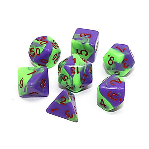DND Dice Set Purple & Green RPG Polyhedral Dice Fit Dungeons and Dragons(D&D) Pathfinder MTG Tabletop Role Playing Game 7-Die Dice Set