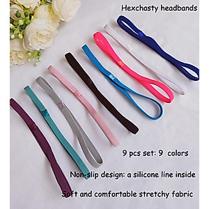 Hexchasty 9pcs Elastic Thin Headbands for Women Stretchy Skinny Headbands Sports Athletic Hair Bands for Women Men Girls Boys Teen Black Multi-colored
