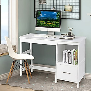 CZDYUF 47.5" Computer Desk Stand Desk Writing Study Workstation with Shelves and 2 Drawers