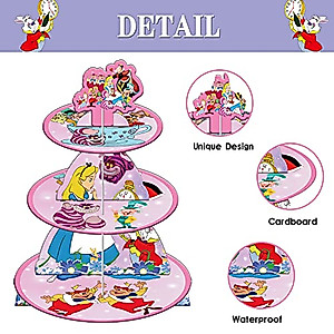 Alice in Wonderland Party Supplies-Alice in Wonderland 3 Tier Cupcake Stand Birthday Dessert Display Stand for Kid's Birthday Party Decoration