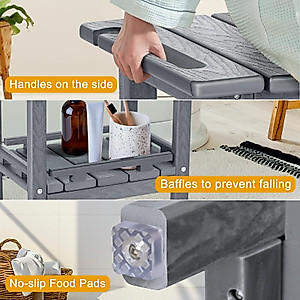 NALONE Shower Bench, HDPE Shower Benches for Inside Shower, Small Shower Chair Seat for Shaving Legs with Storage Shelf & Handles, Indoor and Outdoor Use (Grey)