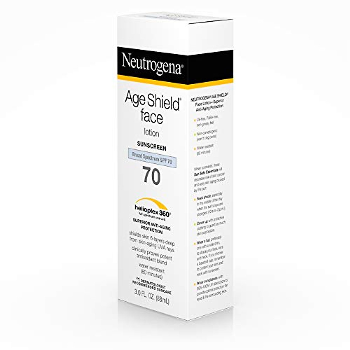 Neutrogena Age Shield Anti-Oxidant Face Lotion Sunscreen with Broad Spectrum SPF 70, Oil-Free & Non-Comedogenic Moisturizing Sunscreen to Prevent Signs of Aging, 3 fl. oz (Pack of 2)