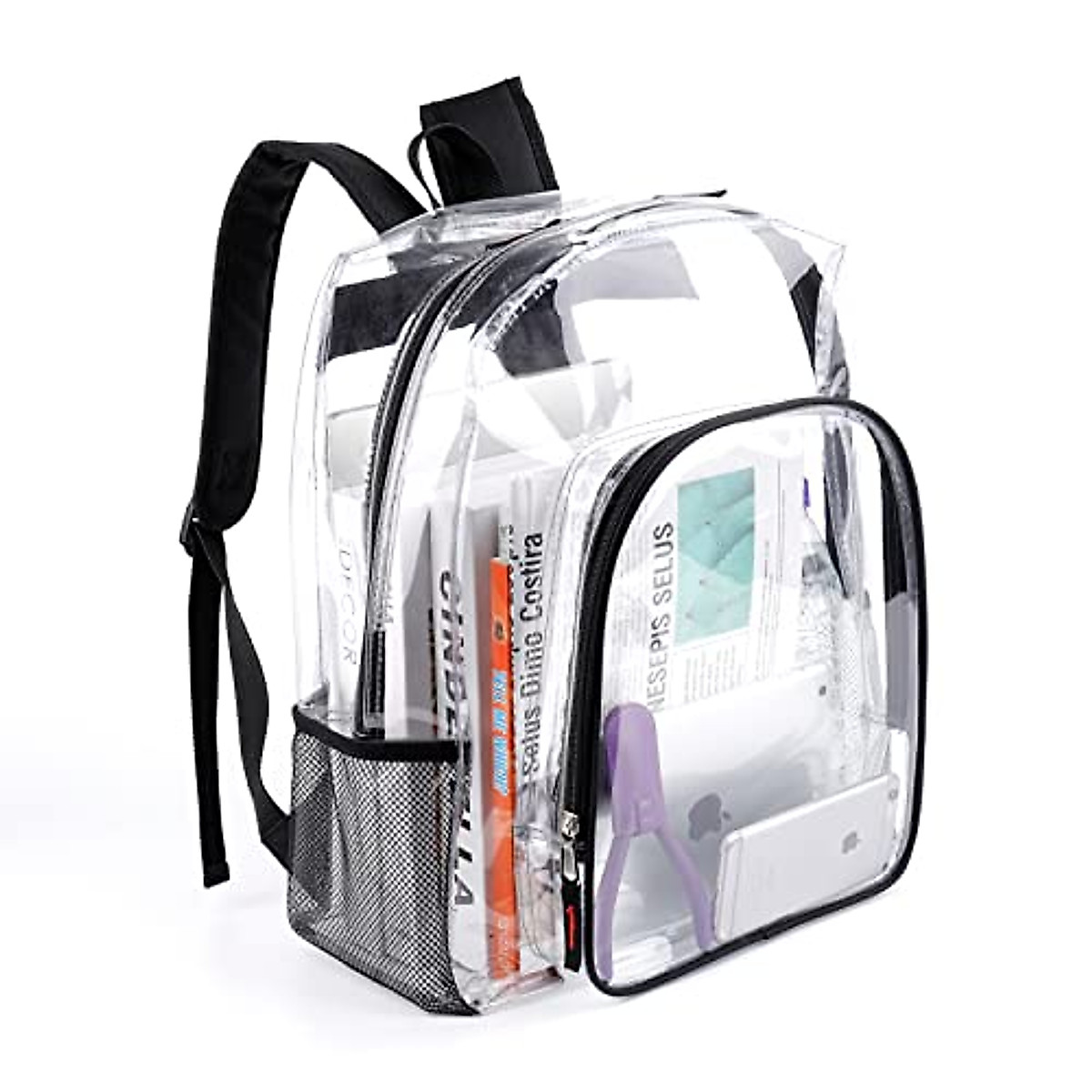 Crosstime Clear Backpack Heavy Duty Transparent Backpack See Through Plastic Clear Bookbags for Security Work School , Black