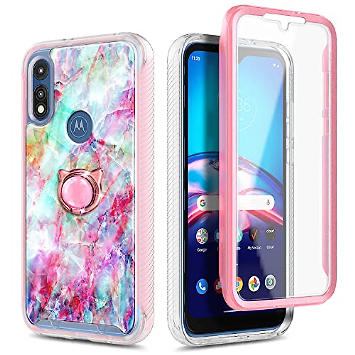 NGB Supremacy Case for Motorola Moto E 2020, Full Body Protection with [Built-in Screen Protector] Ring Holder/Wrist Strap, Slim Fit Shockproof Bumper Durable Cover Case (Fantasy)