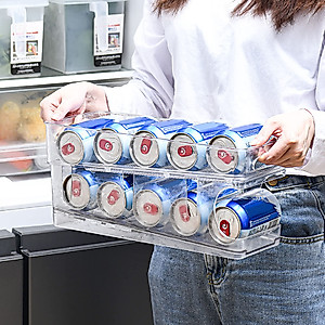 Natudeco Can Storage Dispenser for Fridge, Rolling Soda Can Organizer 2 Layer Refrigerator Beverage Holder Fridge Can Storage Rack for Drinks Cola Beer