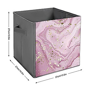 DamTma Rose Glitter Marbling Pattern Collapsible Storage Bins Fabric Storage Cubes with Handles Basket Storage Organizer for Shelves Closet Bedroom Living Room 10.6 in