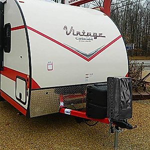 Seven Sparta Electric Jack Cover, 600D Oxford Fabric Universal RV Electric Tongue Trailer Jack Protective Head Cover (Universal Size 18″H x 7 1/2″W x 9″D)