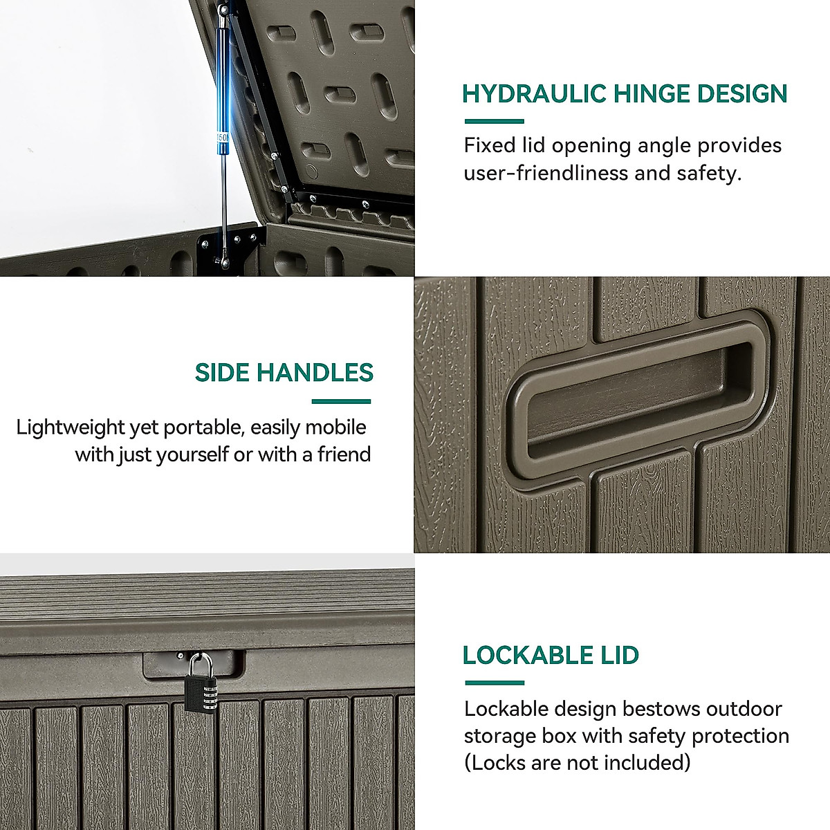 YITAHOME 260 Gallon Double-Wall Deck Box with Divider & Side Handles, Outdoor Large Storage for Patio Furniture Cushions, Garden Pool Accessories, Water Resistant & Lockable