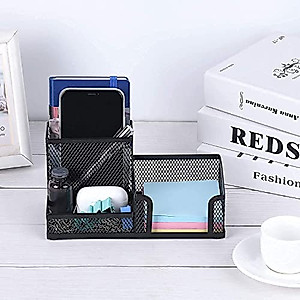 VIUJUH Desk Pencil Holders Desk Organizer Office Supplies Caddy with Sticky Notes Holder for Office School Home 3 Compartments Black