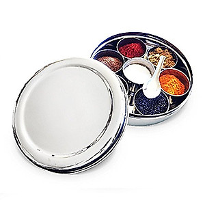DBY Spice Box Stainless Steel Masala Box Spice Box Dabba Spice Container - 7 Containers Stainless Steel Spice Container Indian Spice Box Double Lid masala box Kitchen Spice Box Spice Box for Chefs